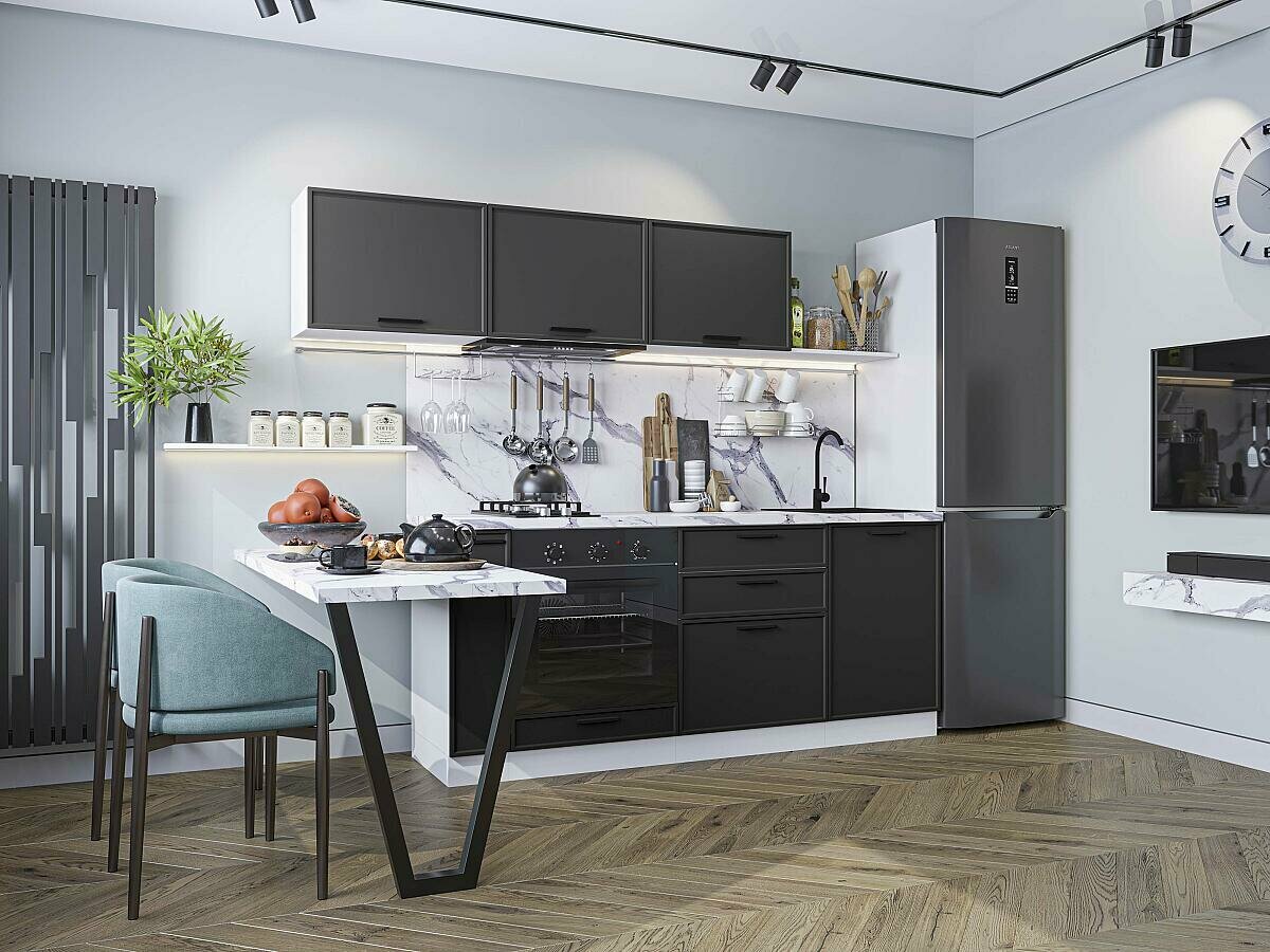 Готовый кухонный гарнитур кухня 2,3 м. Фрейм-01 Stormy Silk, со столешницей 230х178х60 см