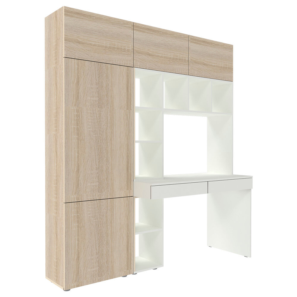 Стол письменный со стеллажом и шкафом 1800 Белый Дуб Сонома
