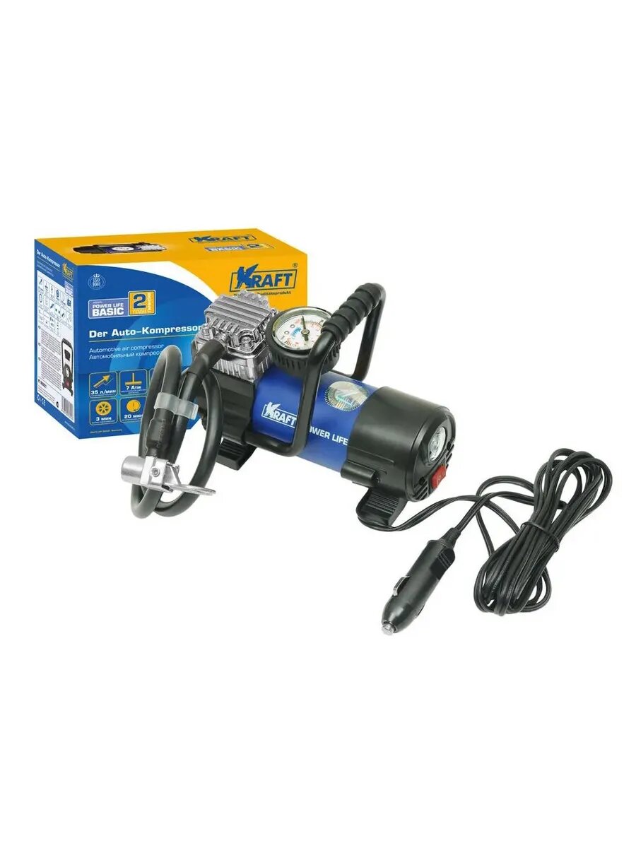 Компрессор KRAFT 12V, 15 A, 7 Атм, 35 лмин, предохр-ль, сумка Kraft KT800027