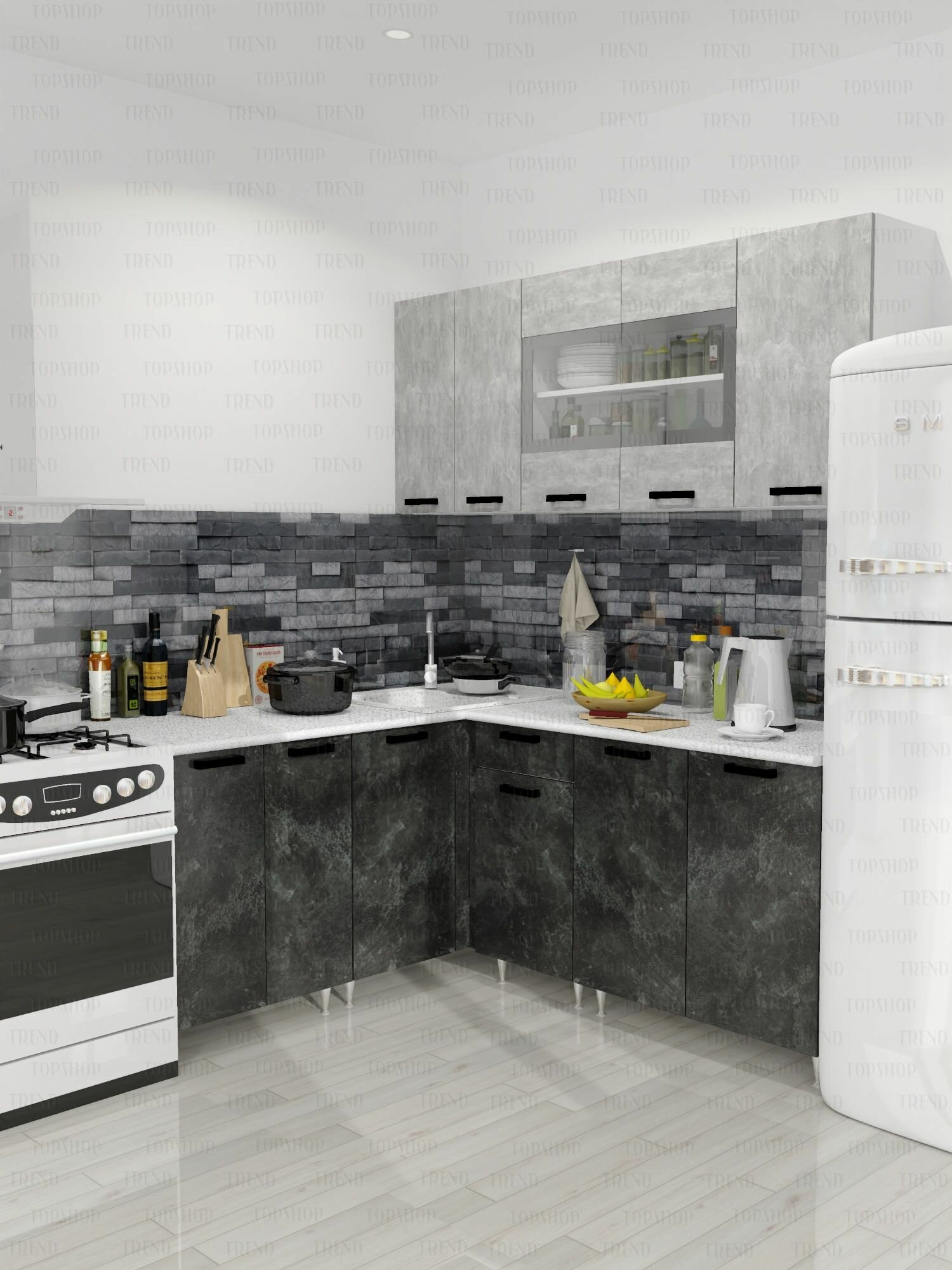 Угловой кухонный гарнитур 1.6х1.8 м, Бетон /Антарес