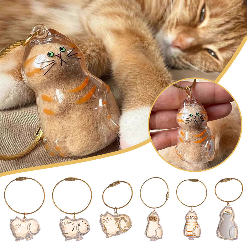 Прозрачный памятный кулон-капсула из кошачьей шерсти, милый, в форме кошки, подарок для любителей кошек