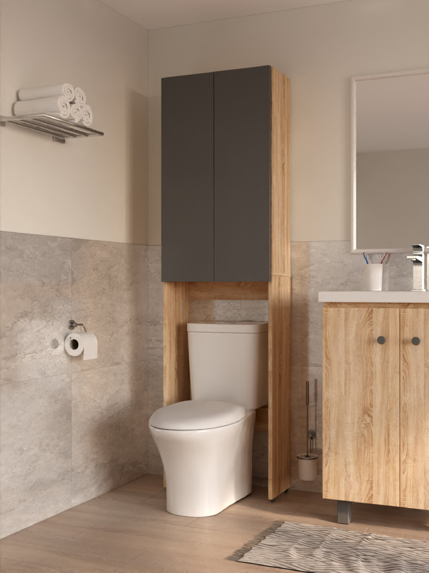 Шкаф-пенал над унитазом Дуб-Графит