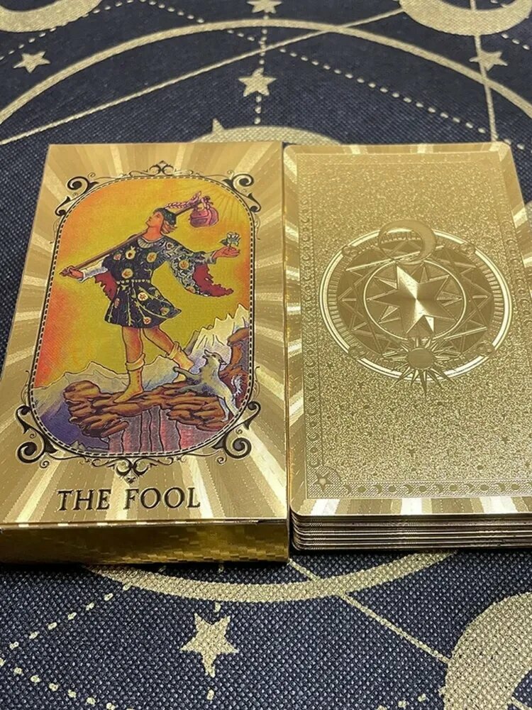 Карты Таро Уэйта Пластиковые Золотые Звезда 78 карт 12х7см; уникальный необычный подарок