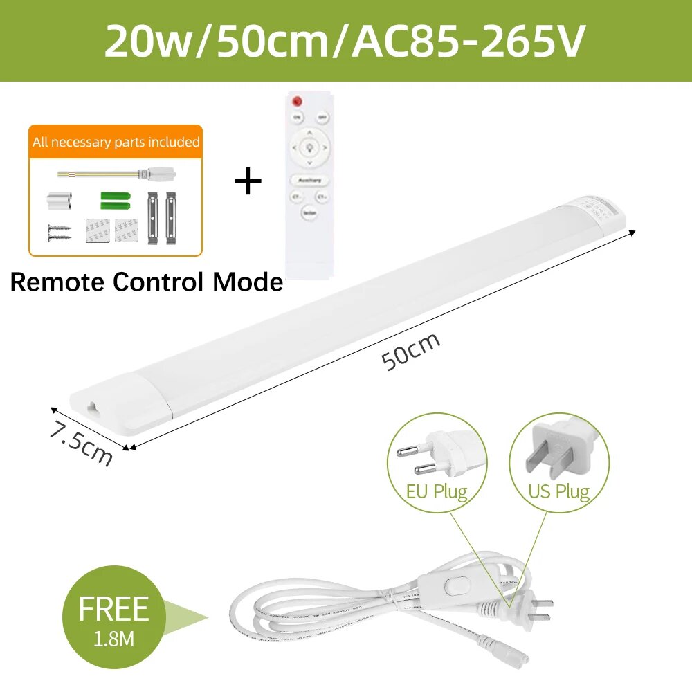 Светодиодные трубчатые светильники T5/T8 110-260В с пультом управления, 3 цвета EU Plug Type, 1PC