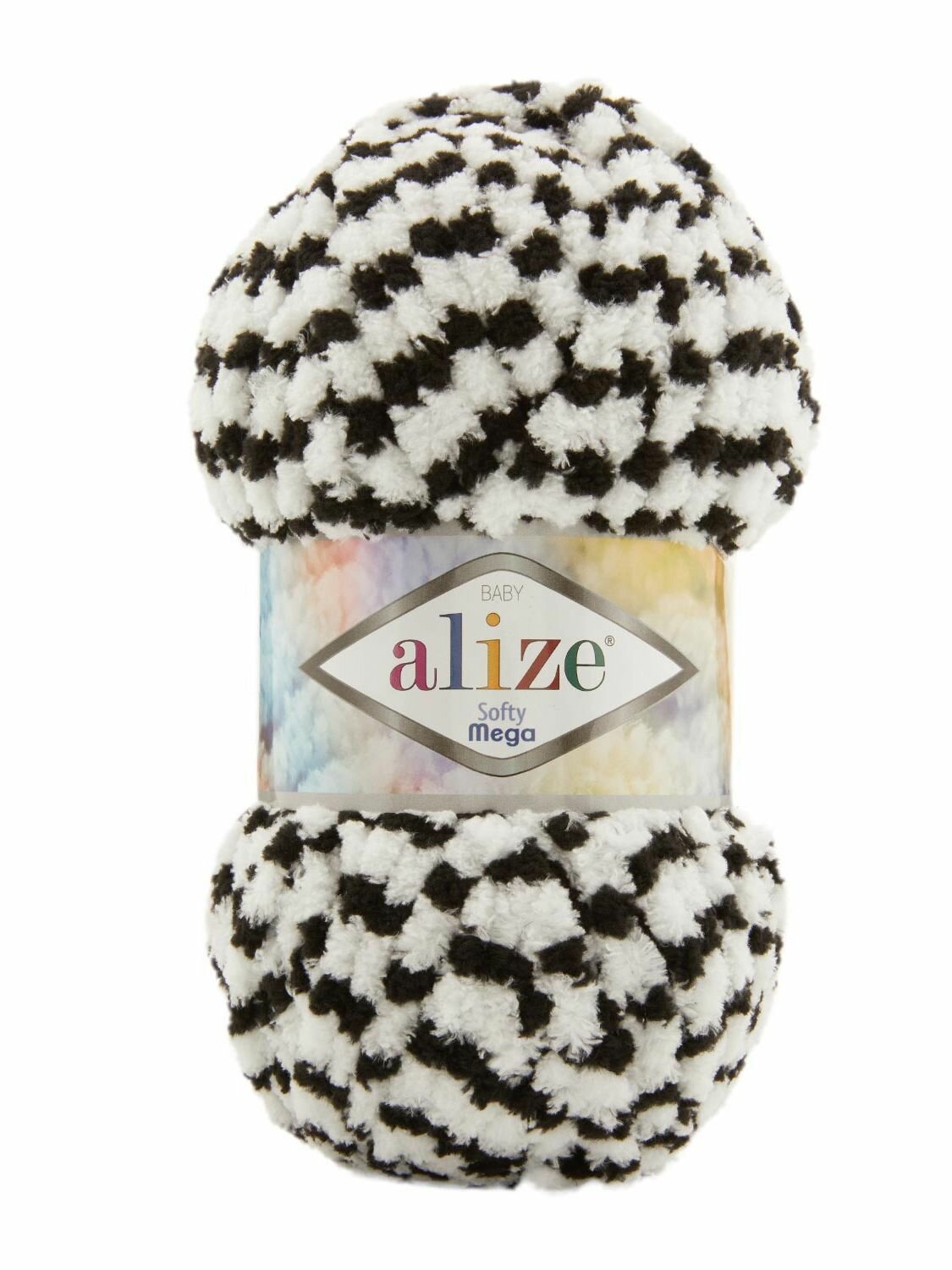 Пряжа Softy mega, Alize, черно-белый - 6451, 100% микрополиэстер, 5 мотков, 100 г, 70 м.
