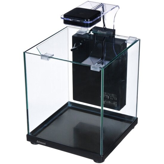 Аквариум с оборудованием Atman ZGT-20 черный, 12 литров, 22,4х22,4х26см (в комплекте внутренний фильтр, LED светильник, покровное стекло)