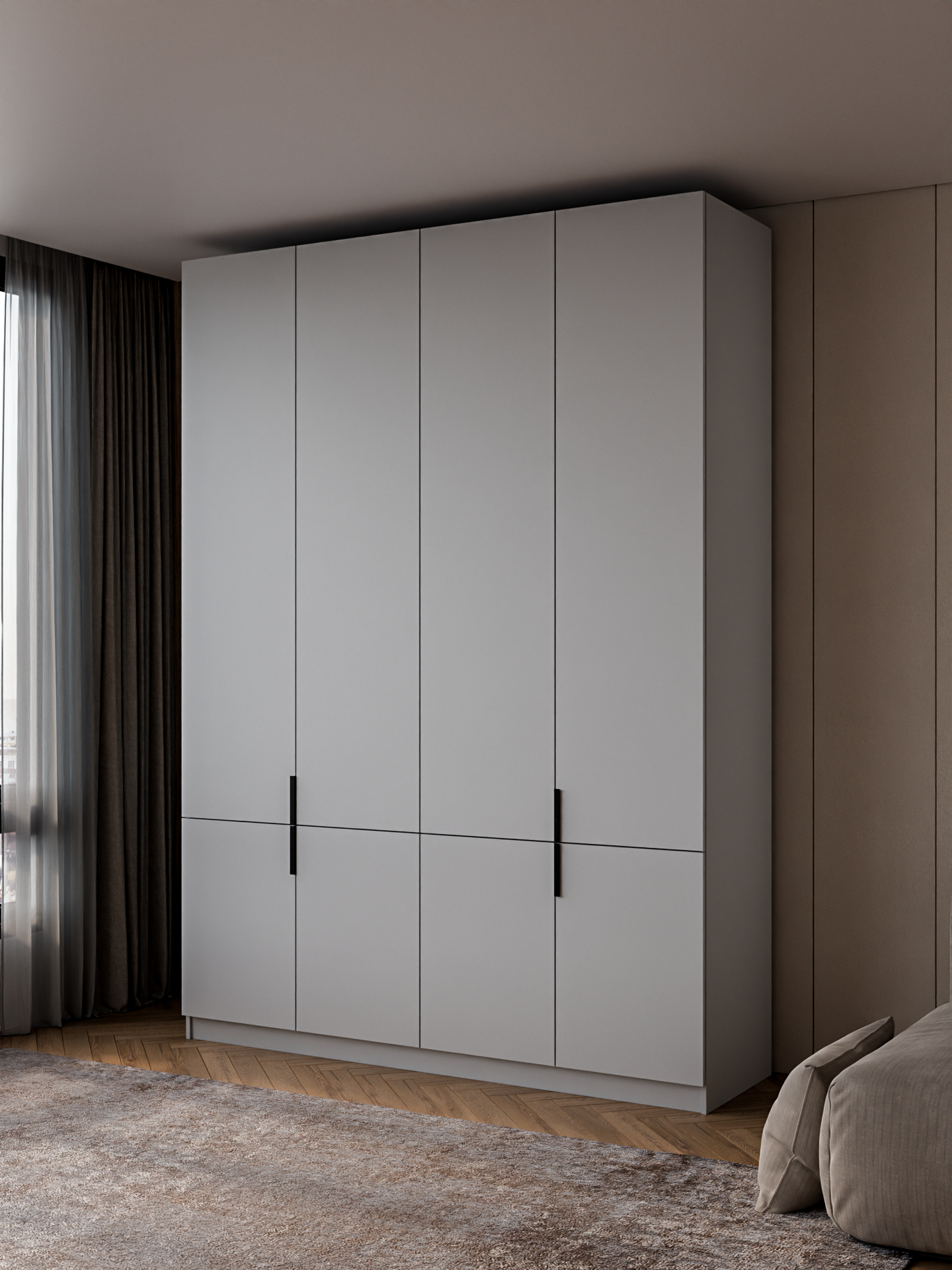 Шкаф распашной Софина | Корпус ЛДСП Серый Манхеттен| Фасад ЛДСП Серый Манхеттен | Ручка торцевая чёрная