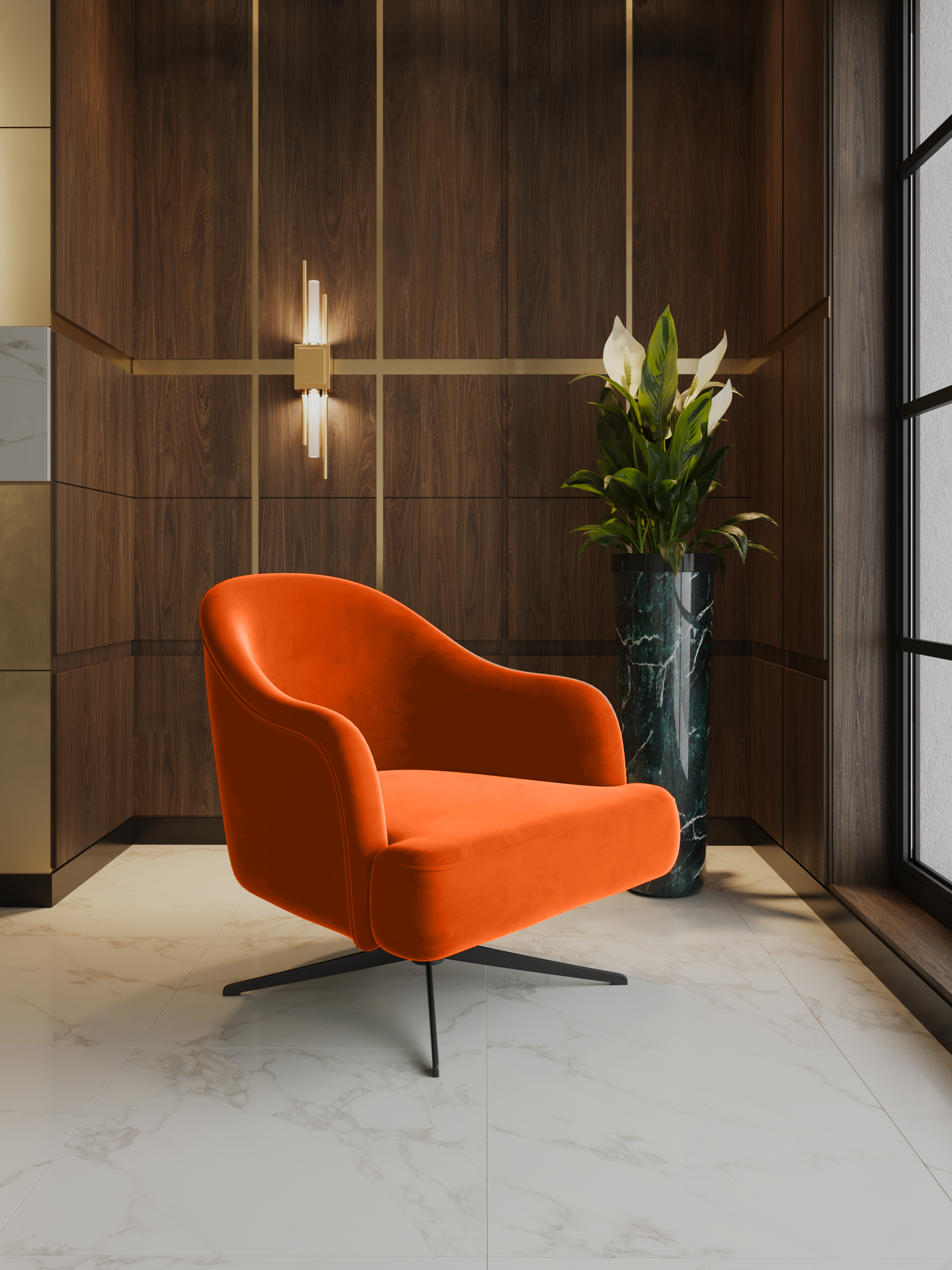 Кресло дизайнерское поворотное Forte премиум дизайн, велюр на ножках