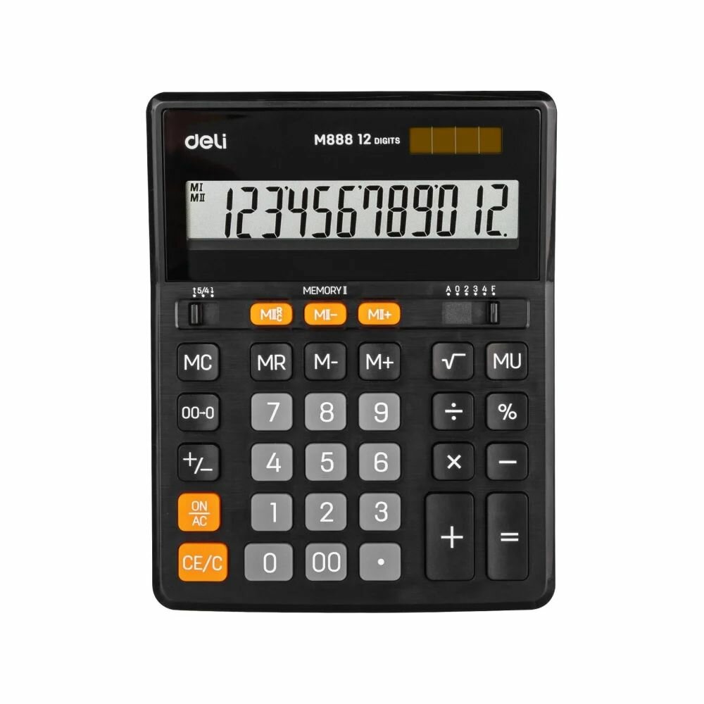 Калькулятор DELI настольный полноразмерный 888, 12р, дв. питание, черн. EM888