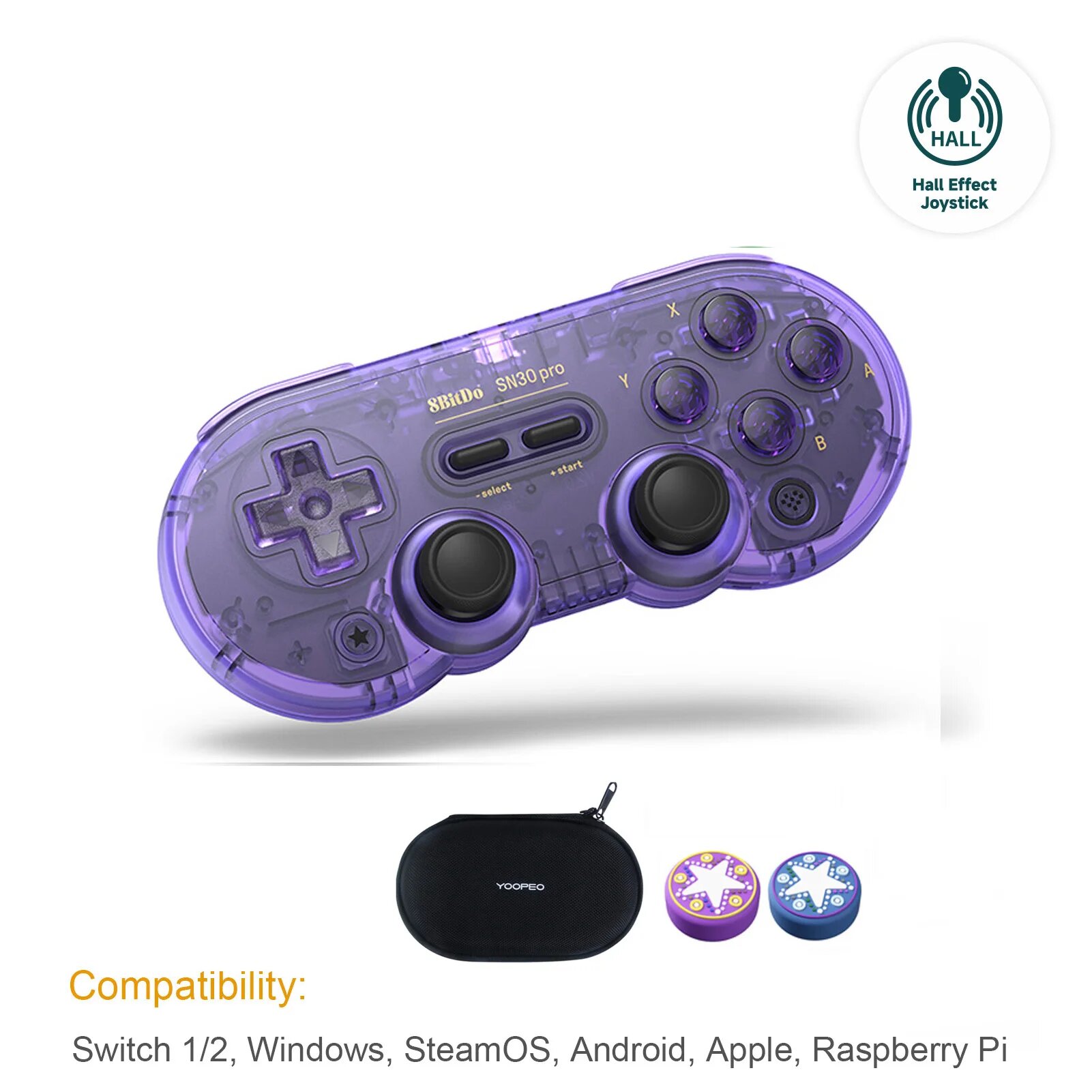 Беспроводной геймпад 8Bitdo SN30 Pro Bluetooth для Switch 2, MacOS, Android, Purple with Bag