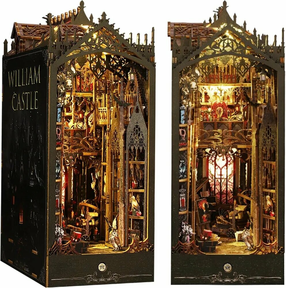 3D деревянная головоломка DIY Mini House Suite, для книжной полки Book Nook Вставить декоративные, магические кронштейны для книжного дома