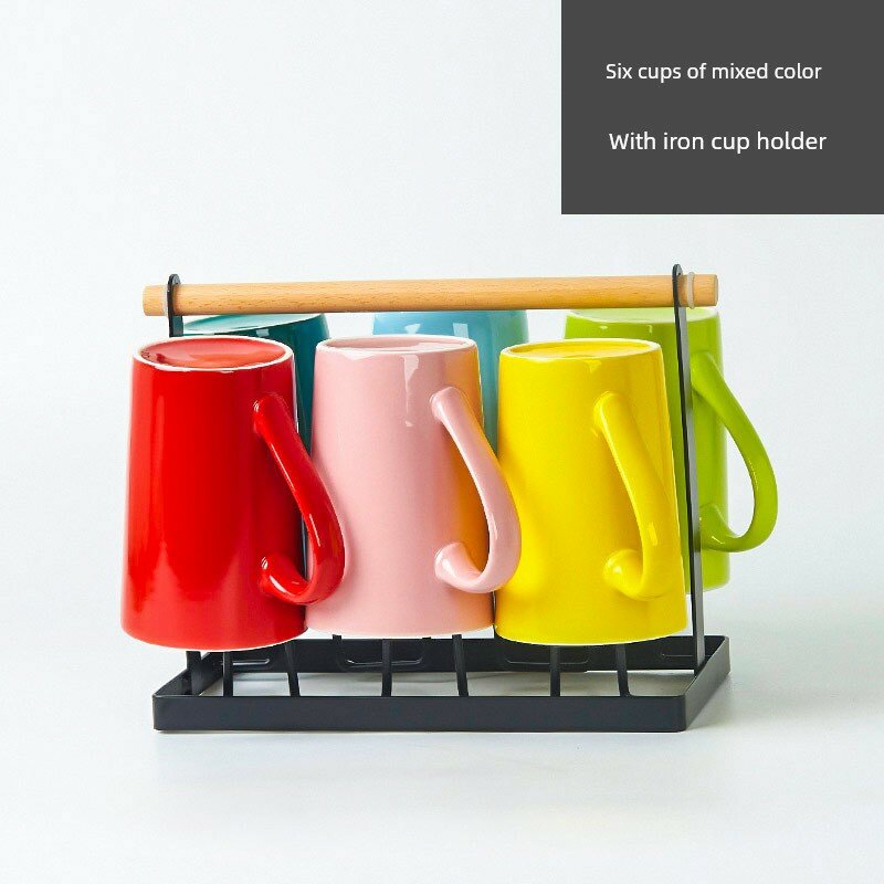 Набор из 6 кружек разного цвета с железной подставкой, премиум-фарфор для кухонного декора