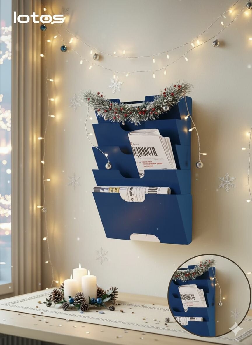 Газетница-Органайзер "Лотос" Настенная - Синяя