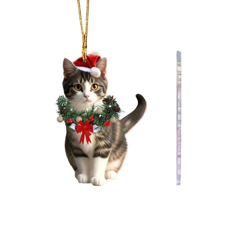 Кулон в виде кошки в виде гирлянды, плоский кулон в виде кошки в виде цветочного венка (2D), аксессуары для автомобильного зеркала заднего вида для украшения дома к празднику.