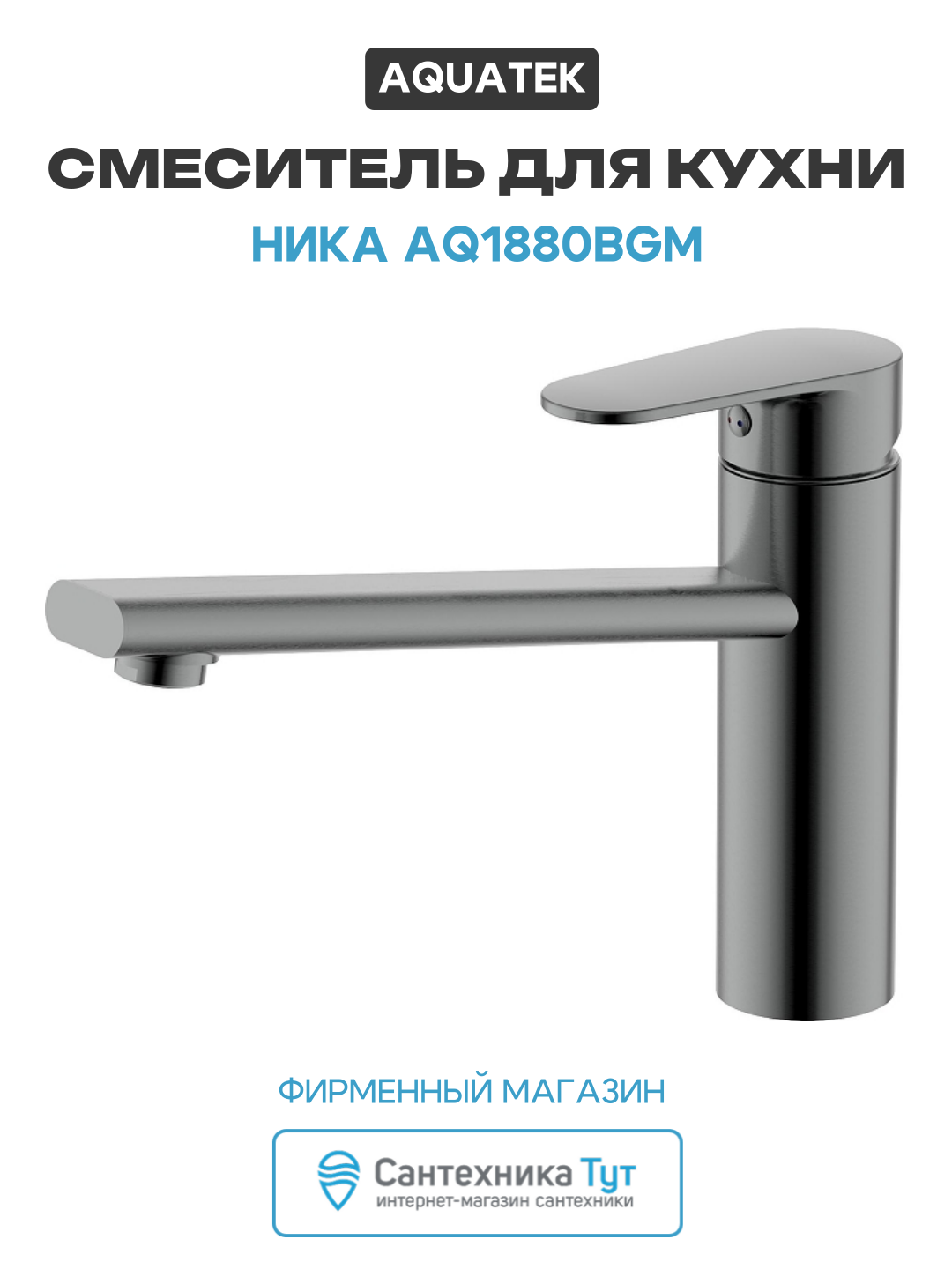 Смеситель для кухни Aquatek Ника AQ1880BGM цвет Оружейная сталь Поворотный 1/2