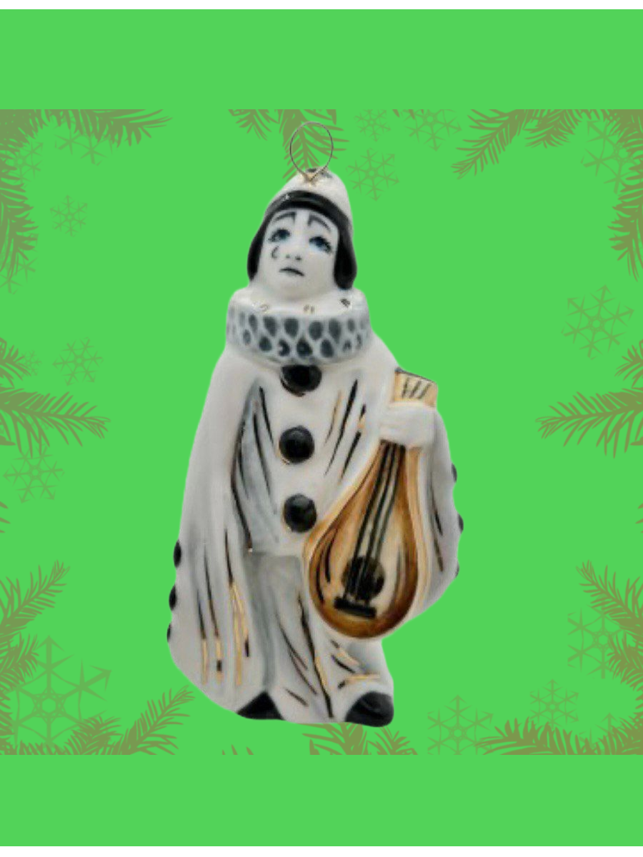 Пьеро из сказки Буратино ёлочная игрушка от Лефортовского фарфора, в индивидуальной упаковке