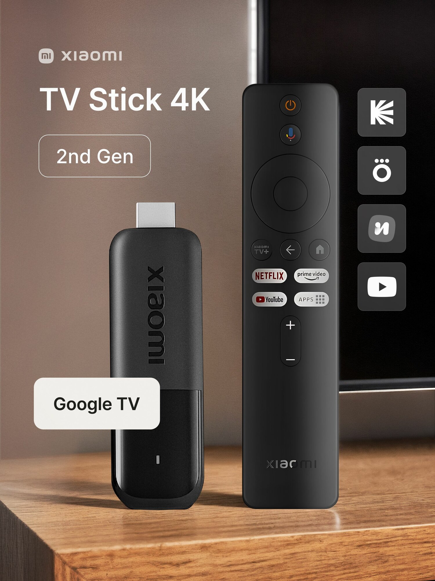 Смарт ТВ приставка Xiaomi Mi TV Stick 4K UHD (2nd Gen) 2025 для телевизора, портативная цифровая консоль, компактный медиаплеер с пультом