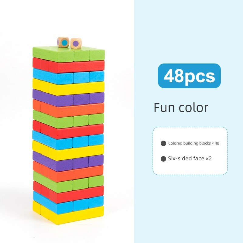 Цветная деревянная игра Jenga с 48 деталями, простая игра для построения башни для детей