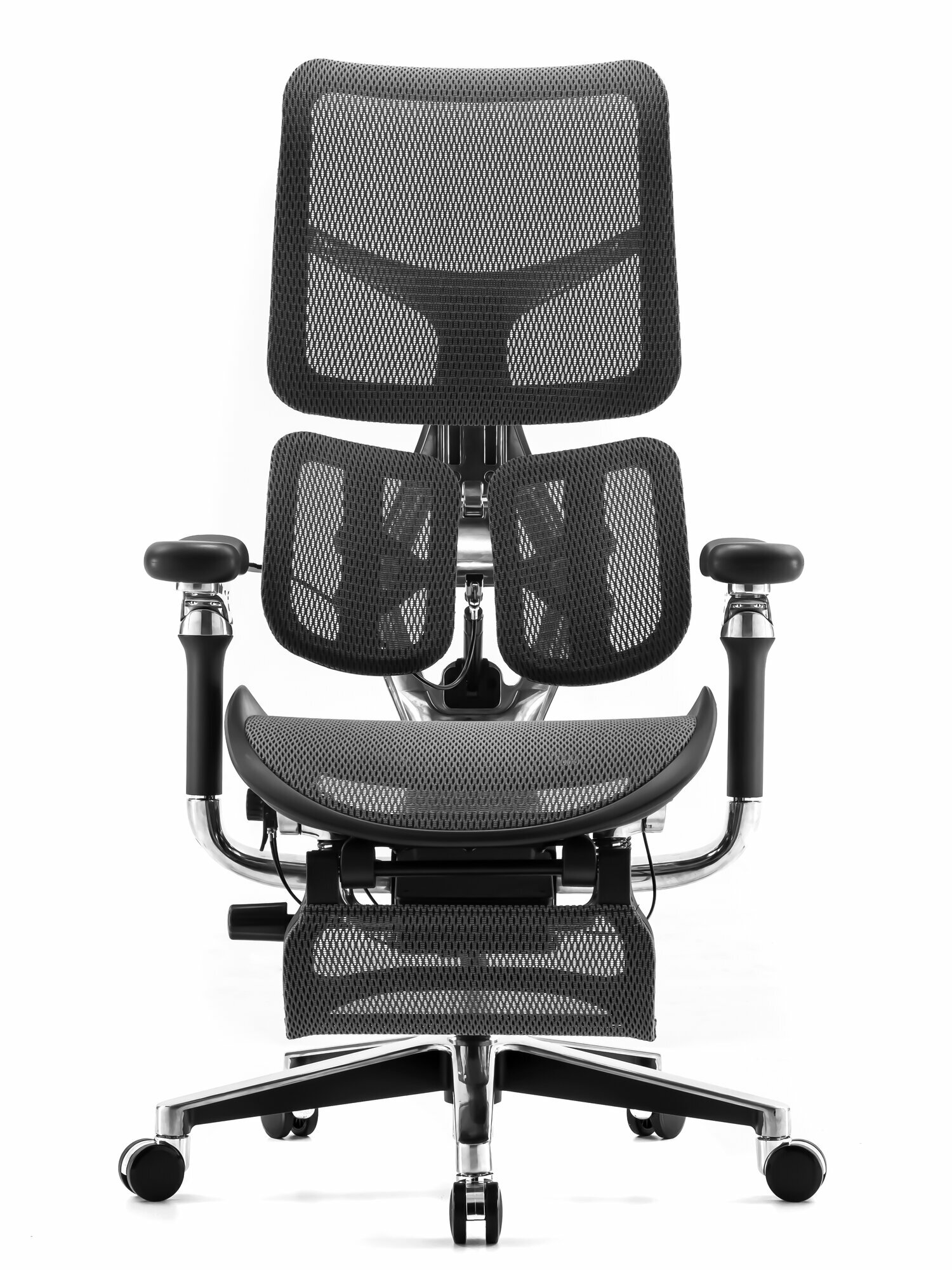 Кресло компьютерное с подножкой SIHOO Doro S300 (разделенный поясничный упор, сетка, чёрный, тёмно серый)