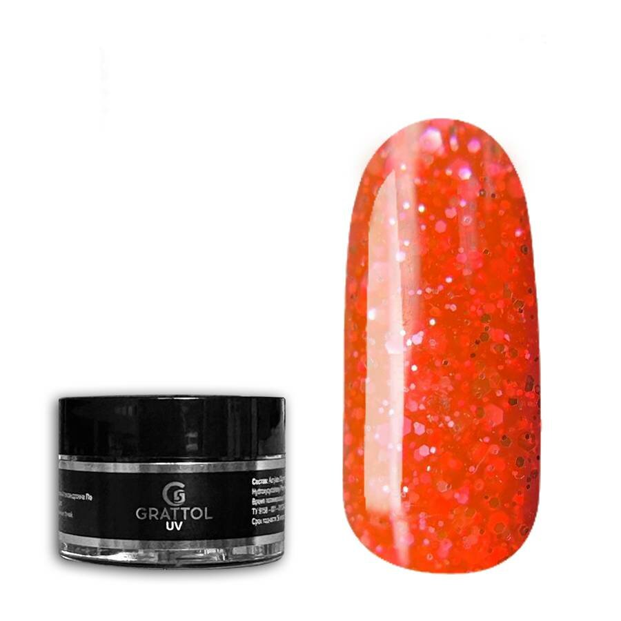Гель для моделирования ногтей с разноцветным глиттером - Grattol Gel Opal Neon 03, 15 мл