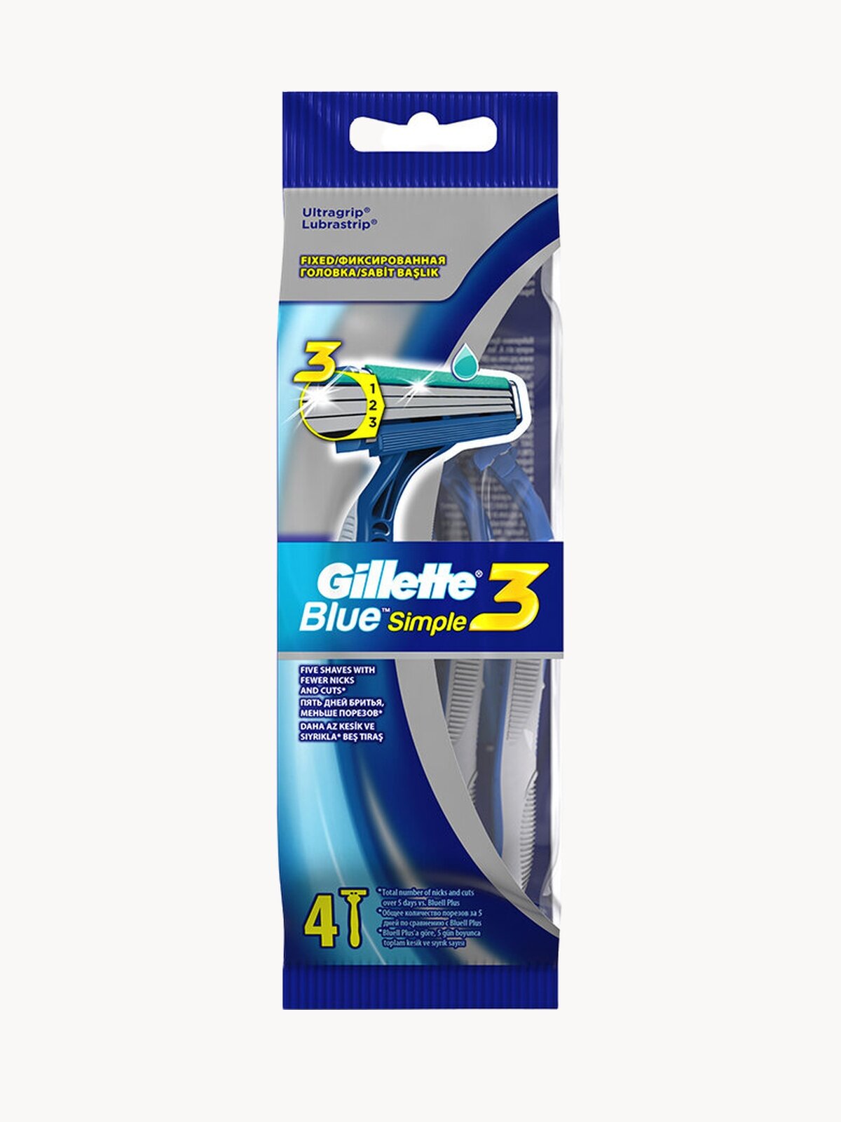 Gillette Одноразовые Мужские Бритвы Blue3 Simple, с 3 лезвиями, 4, фиксированная головка