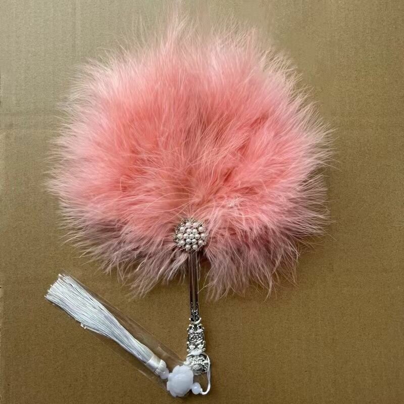 Веер из перьев в древнем стиле, аксессуар для ханфу, сценический веер для танцев, детский веер, креативный круглый веер для фотографии, ручной веер