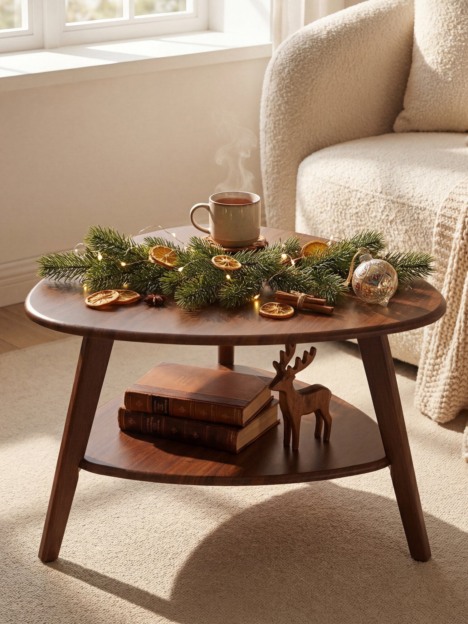 Столик журнальный IFERS Бруклин кофейный, с полкой цвет орех/орех