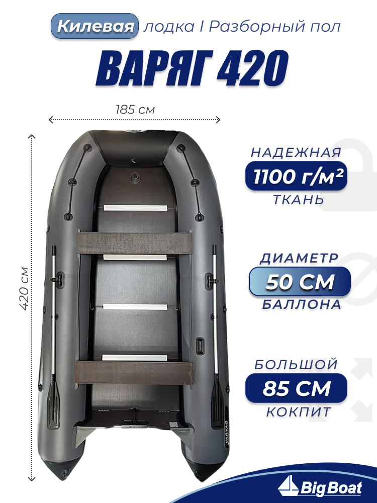 Надувная, под мотор, килевая лодка из ПВХ для рыбалки Varyag (Варяг) 420