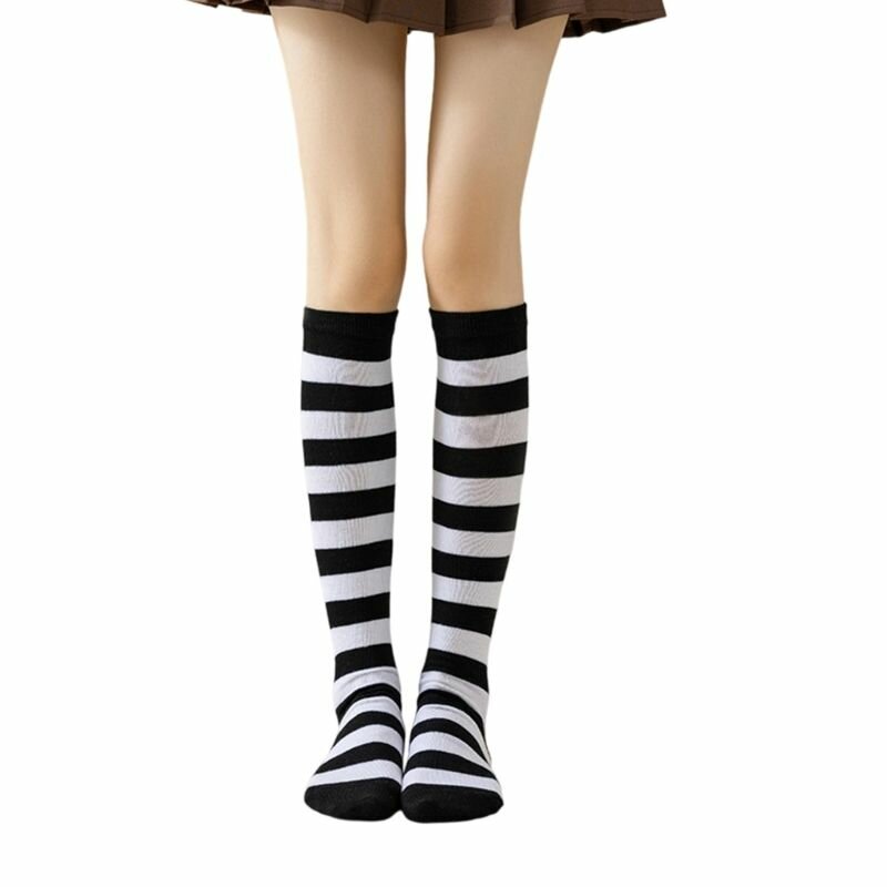 Чулки в Полоску "Лолита"-Широкая Полоска Черного + белого Цвета