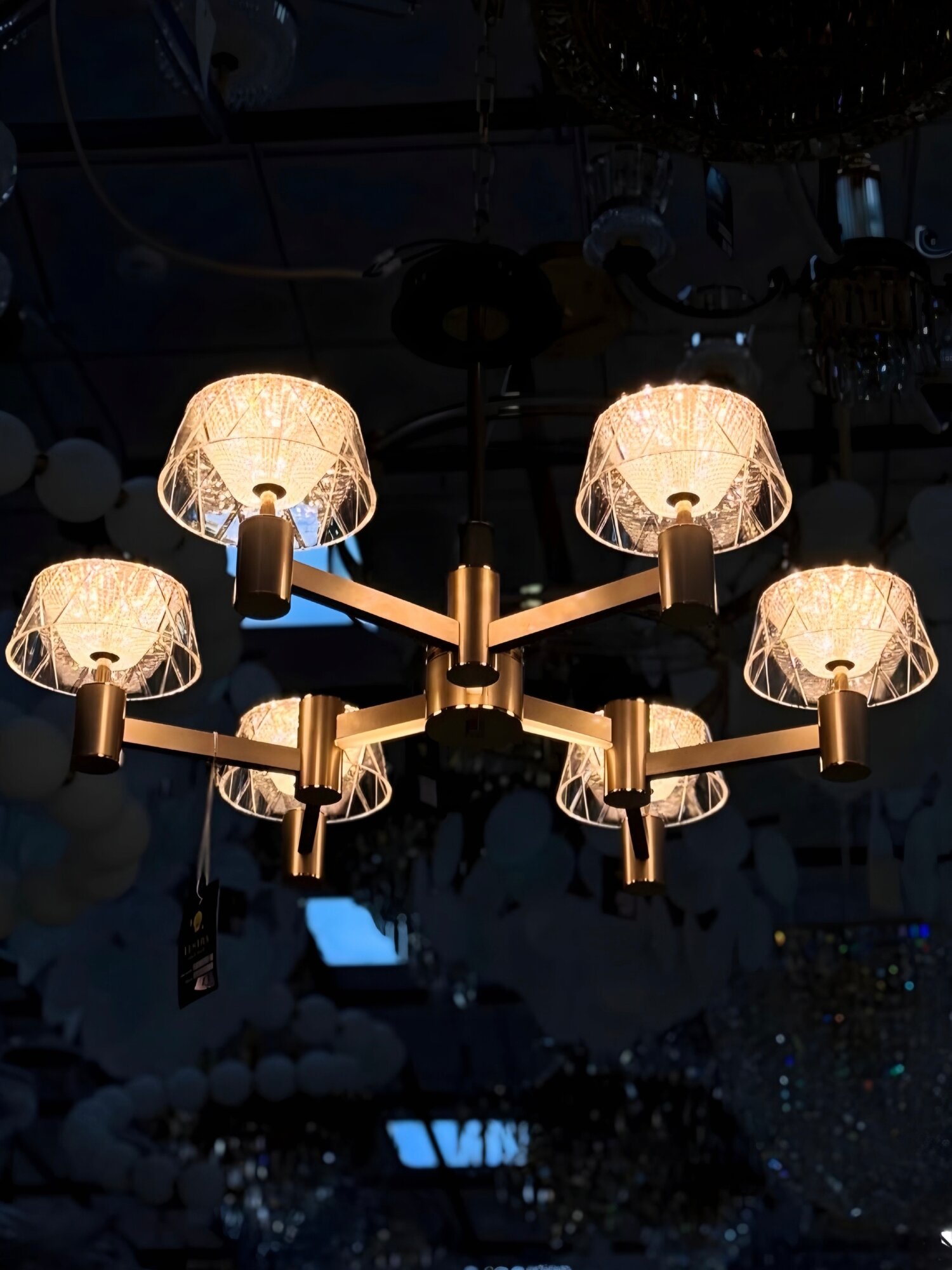 Люстра ETOILE CELESTE k.cnhf, LED, подвесная, 15 м², белая арматура, золотистые плафоны