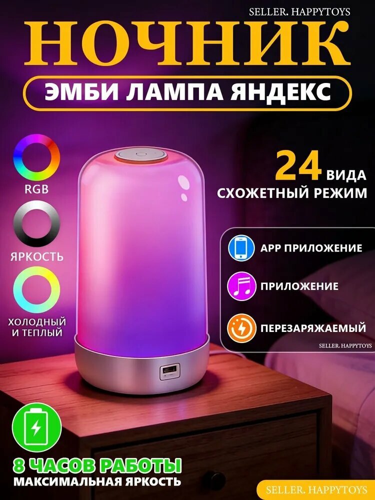 Заряжаемый ночник RGB с Bluetooth, для настольных игр, спальни и подарков