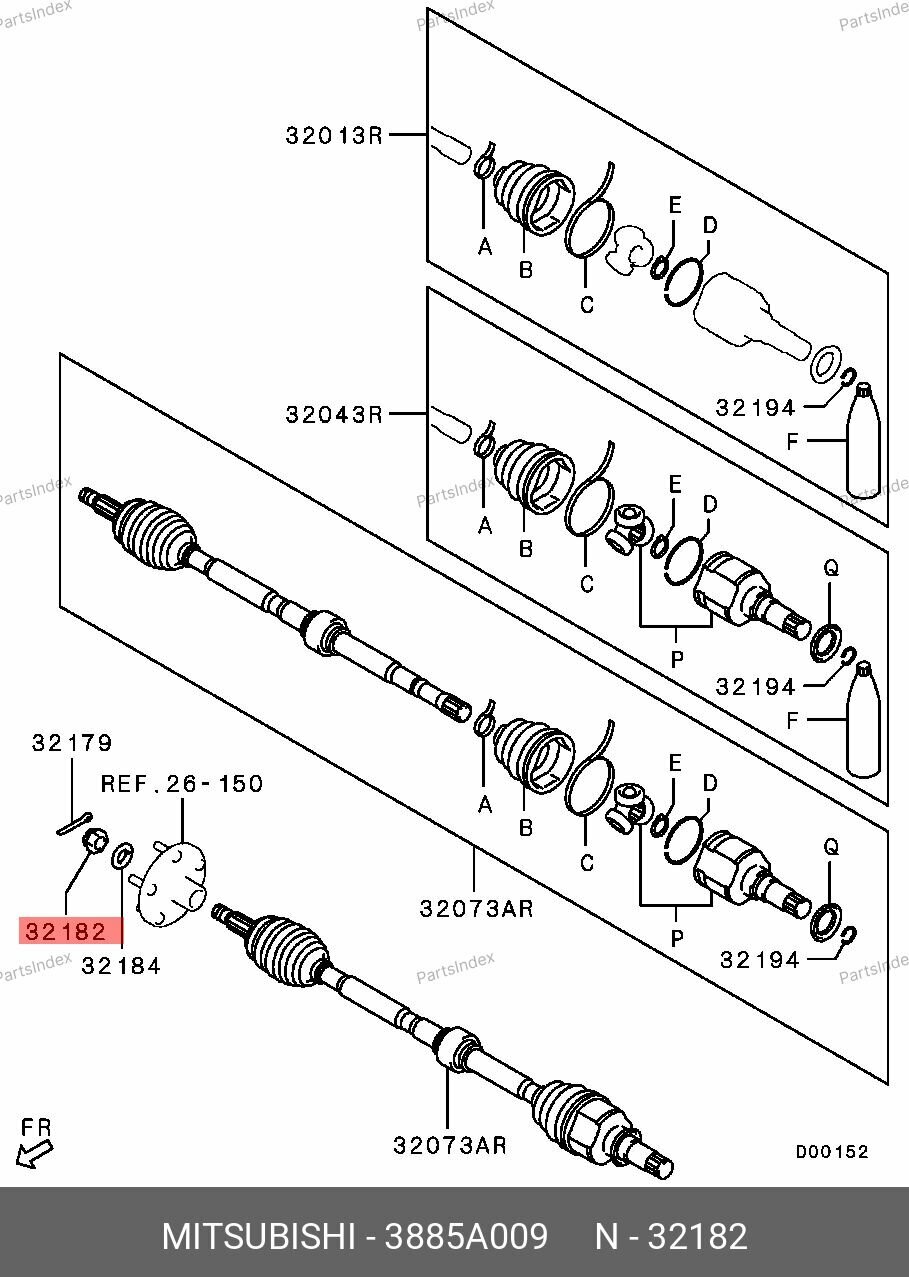 Гайка передней полуоси CW6W CY4A HA1W, MITSUBISHI 3885A009
