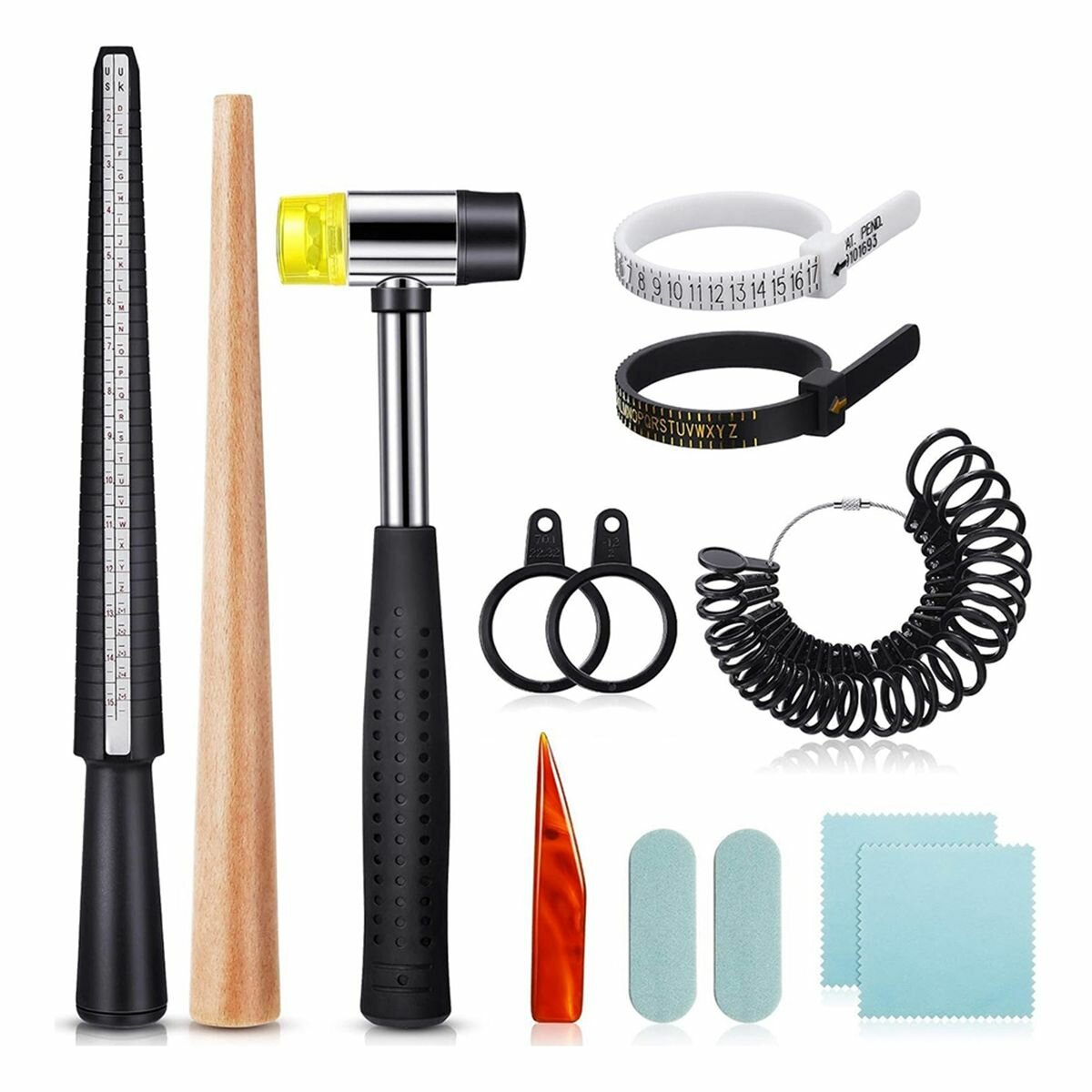 Набор из 11 оправок для измерения размера колец, ювелирный молоток