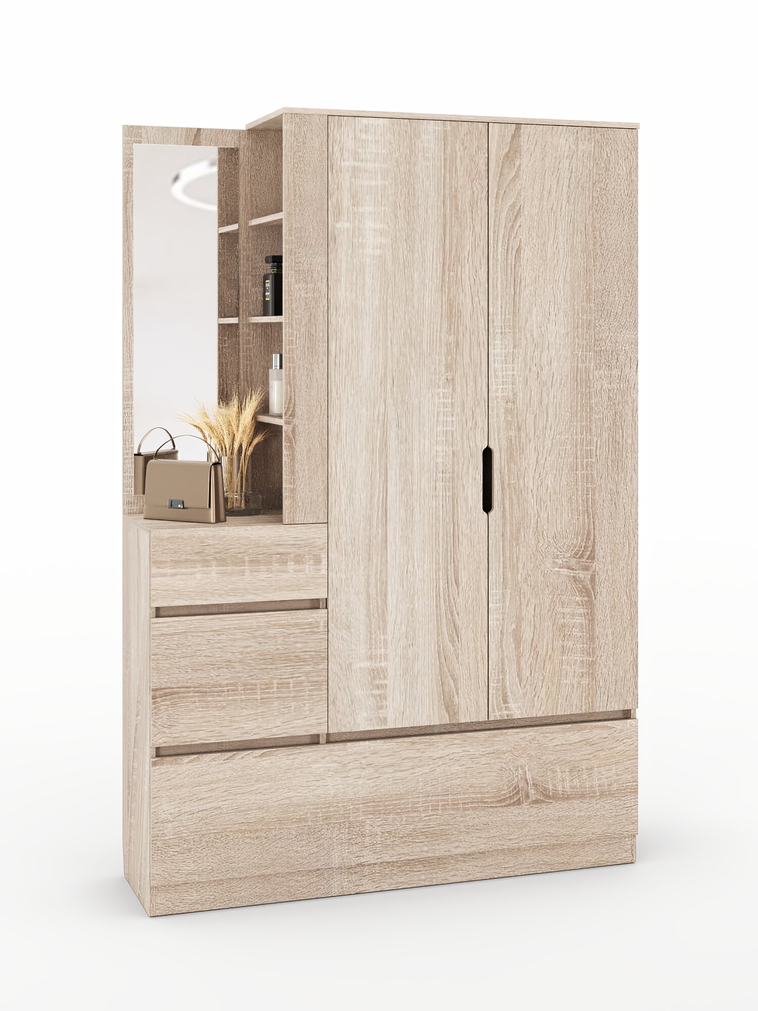 Есэндвич Депо Прихожая 140х230х40 см левая (Дуб сонома) с зеркалом, со штангой и ящиками