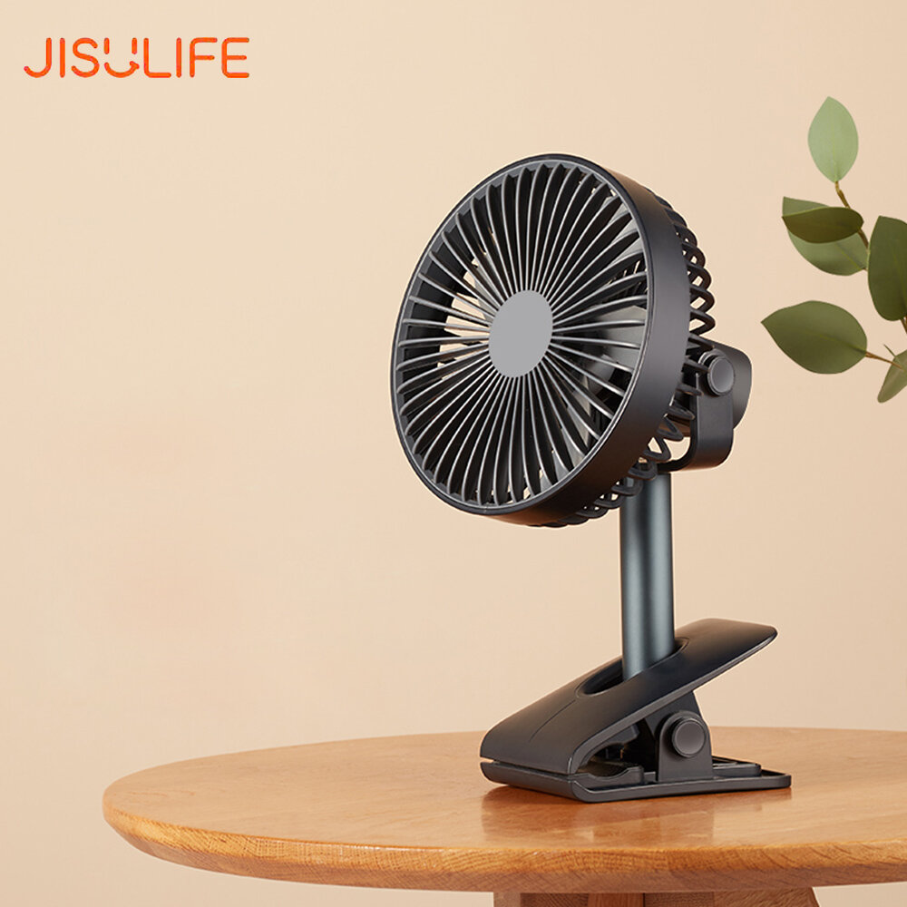 Вентилятор JISULIFE Clipping-on Fan 360 градусов 4 скорости Type-C 4000mAh без проводов для дома и улицы черный темно-синий 13см 5 лопастей 4 скорости проволока 1м USB вес 600г размер 269*163*135мм