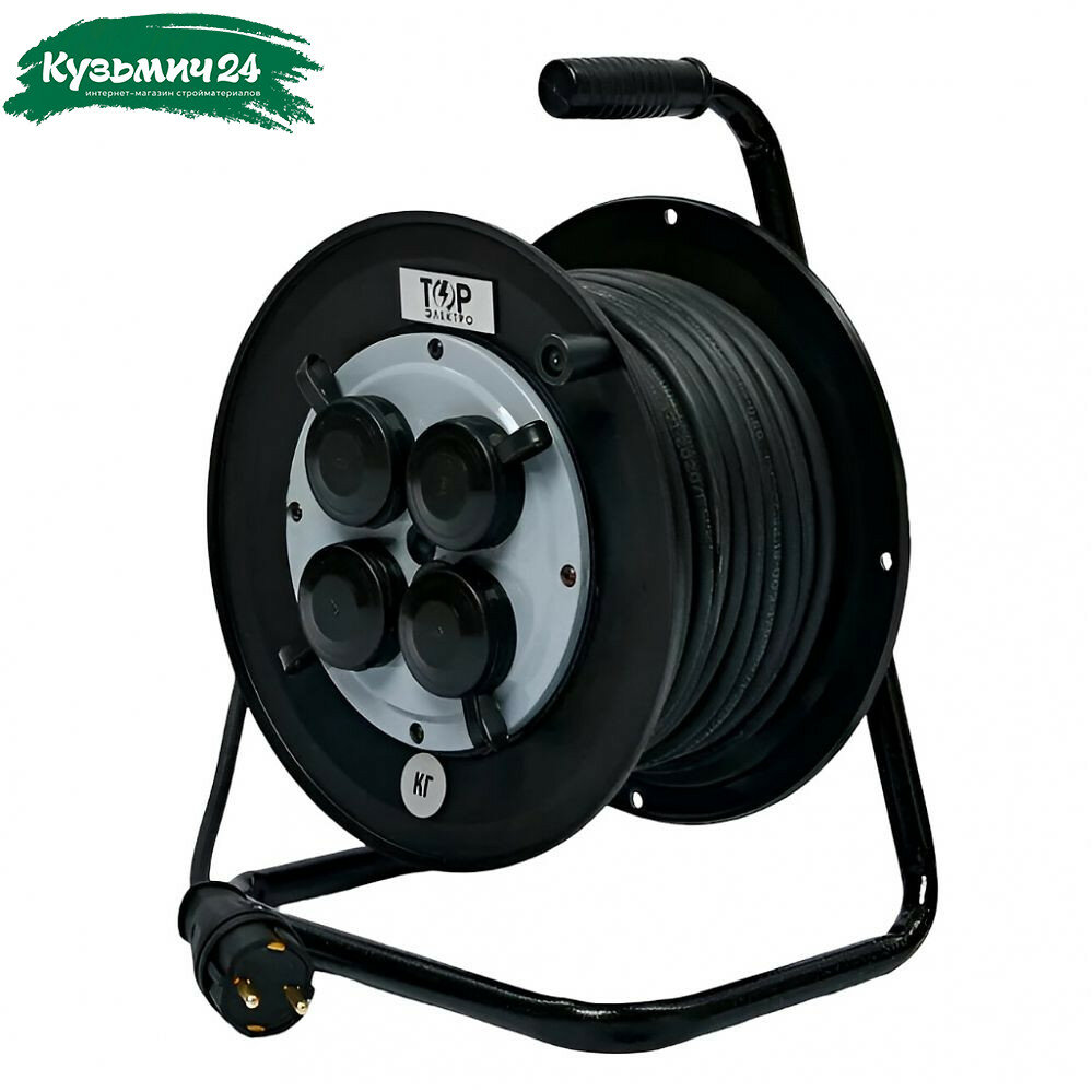 Удлинитель силовой ТОР 835 КГ с заземлением, 4 розетки, 40 м, 3.5 кВт, с термовыключателем, на катушке, 1 шт
