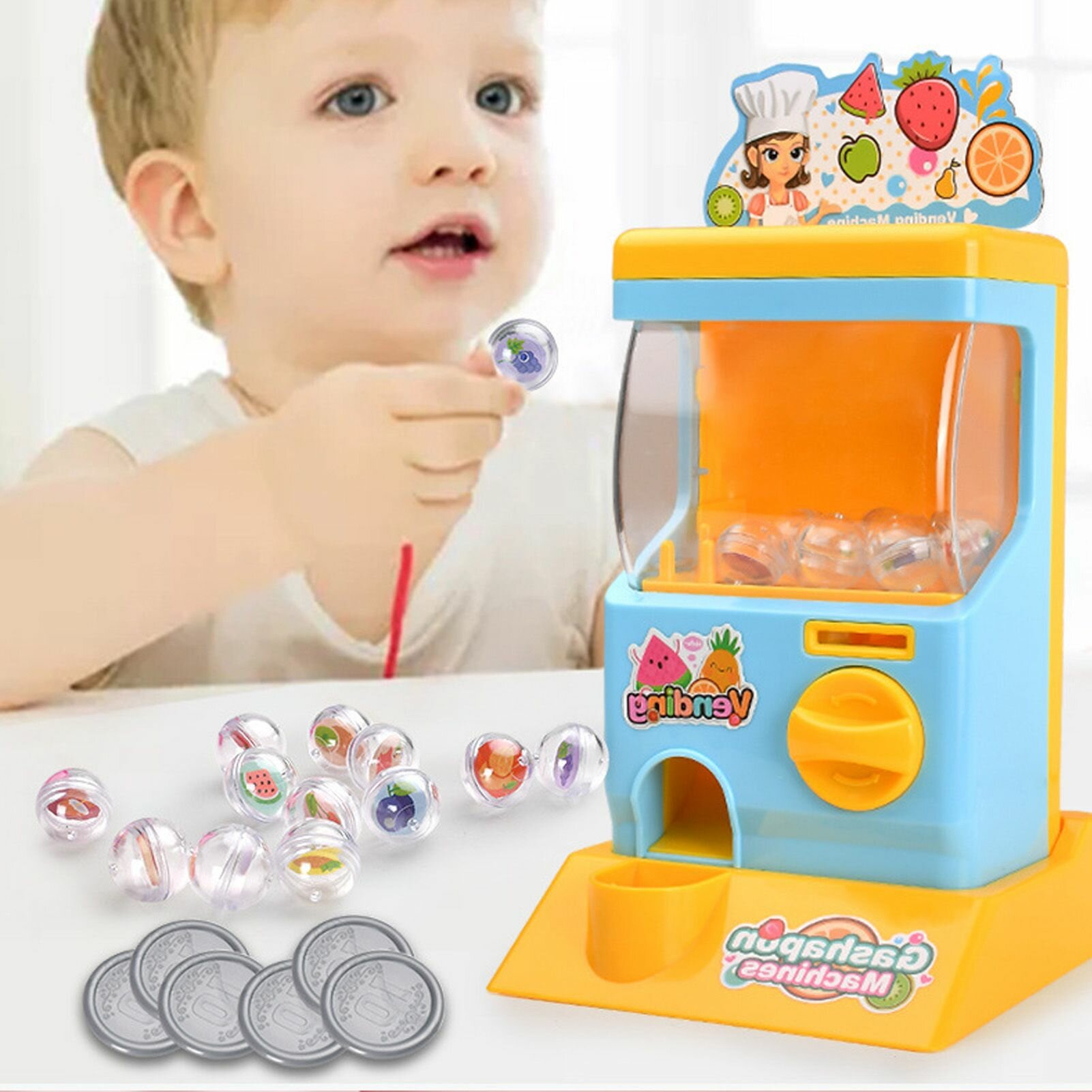 Мини-автомат гашапонов, детский настольный набор-сюрприз, игрушка-конструктор, развивающая игрушка в подарок для мальчиков и девочек, синий.