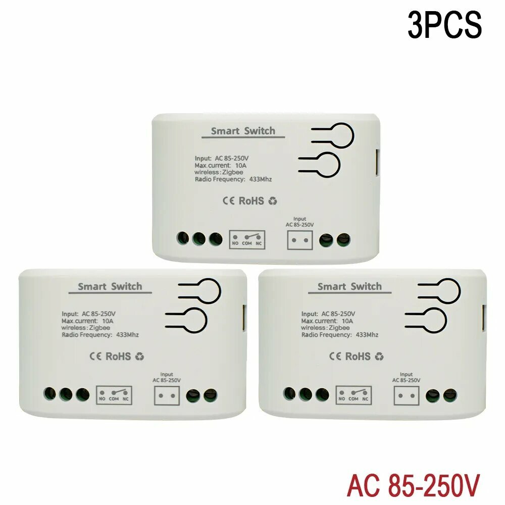 3 шт. Умное реле с Алисой на 1 канал 85-250В 220B, (Tuya Zigbee + RF 433 МГц)