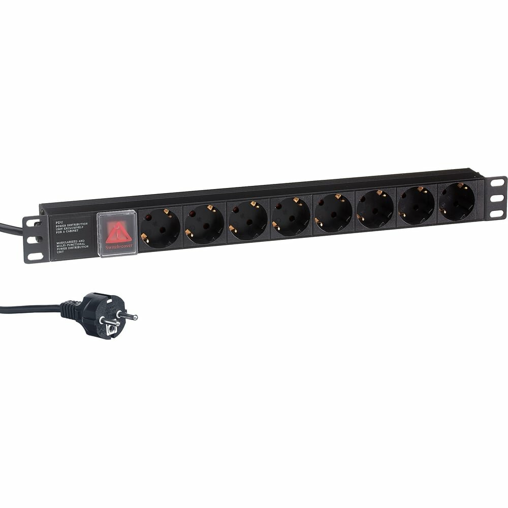 Блок розеток ExeGate ServerPro PDU-19H804 Al-8S-EU2.5CU-SW, 19, 1U, алюминий, 8Schuko, евро, 2.5м 280843