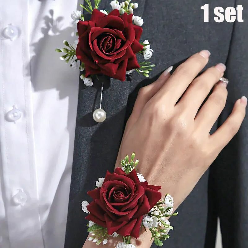 Женский браслет для подружки невесты, Бутоньерка для жениха и свидетеля белая, свадебные аксессуары,2 шт