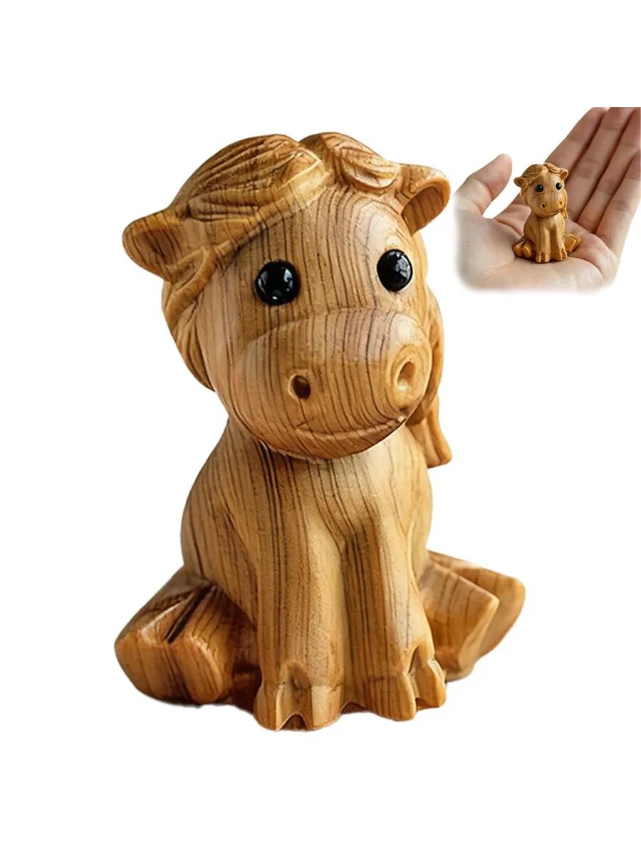 Миниатюрная фигурка лошади из дерева, украшение для полки