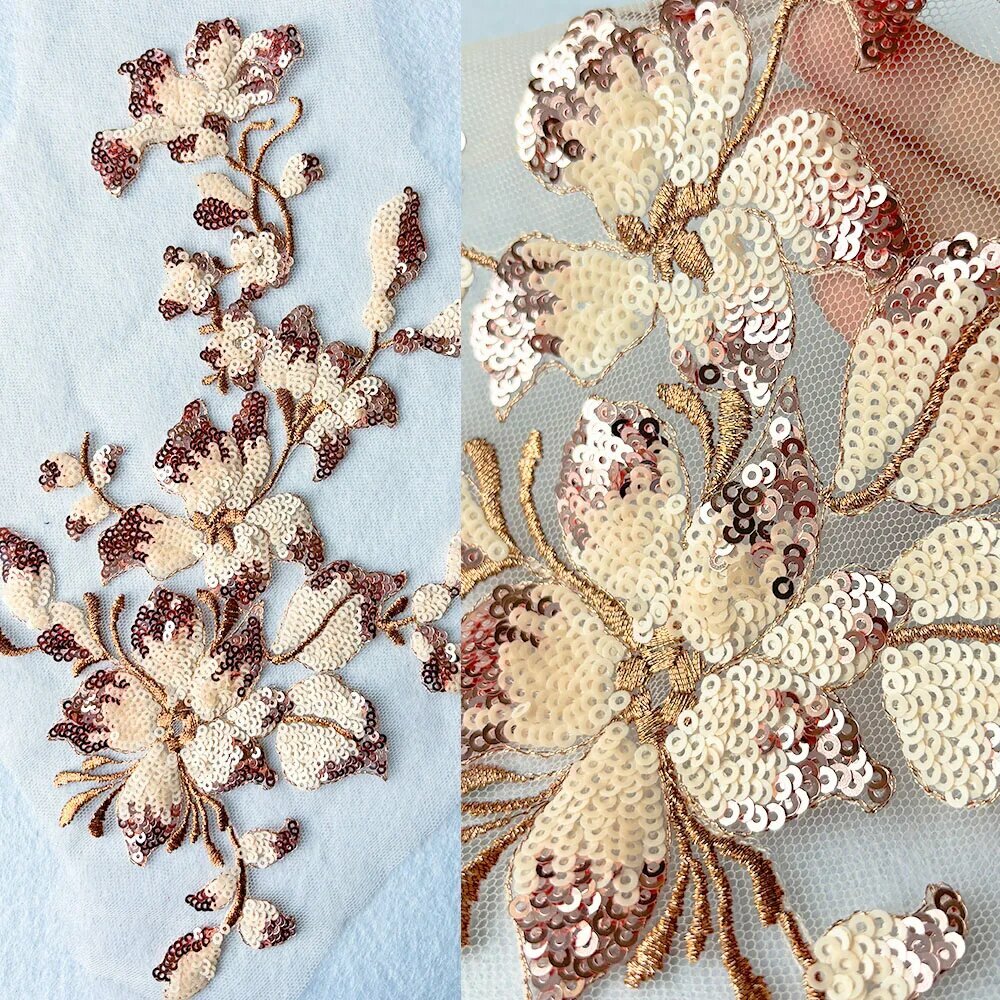 28*15 см, 7 цветов, пайетки, бисер, кружевные цветы, аппликации, кружевные отделки, сетчатые Розовый