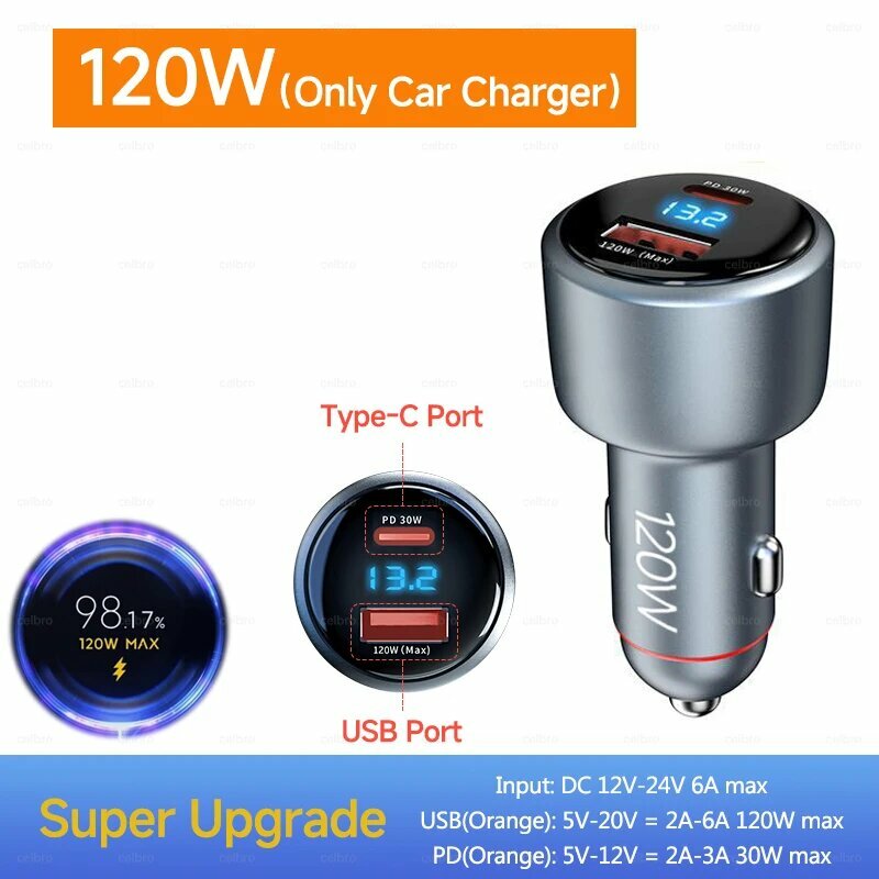 Автомобильное зарядное устройство 120W 100W 90W 6A с быстрой зарядкой, 2 порта USB A для Xiaomi Mi 17 15 15T 14 14T Ultra 13 12 Pro Redmi Note 14 POCO F7 X8