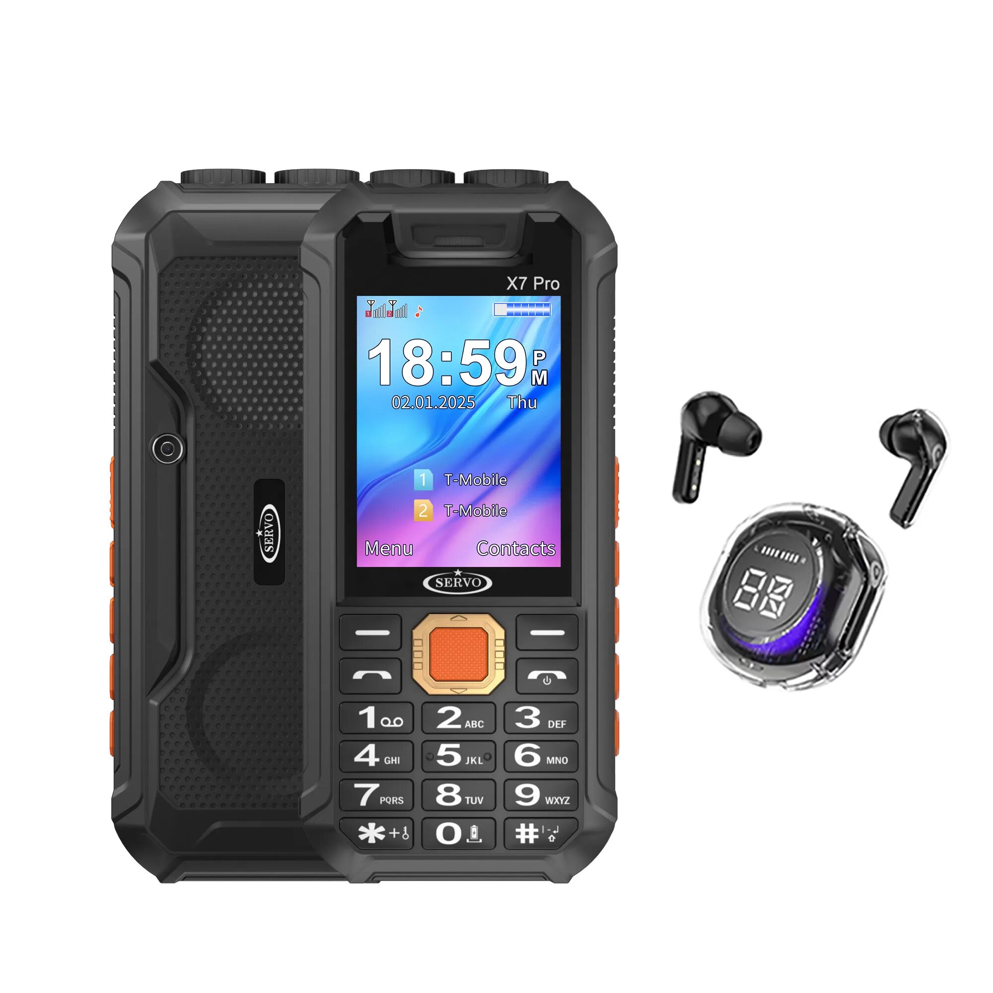 SERVO X7 Pro, черный, телефон 2 SIM, TWS наушники