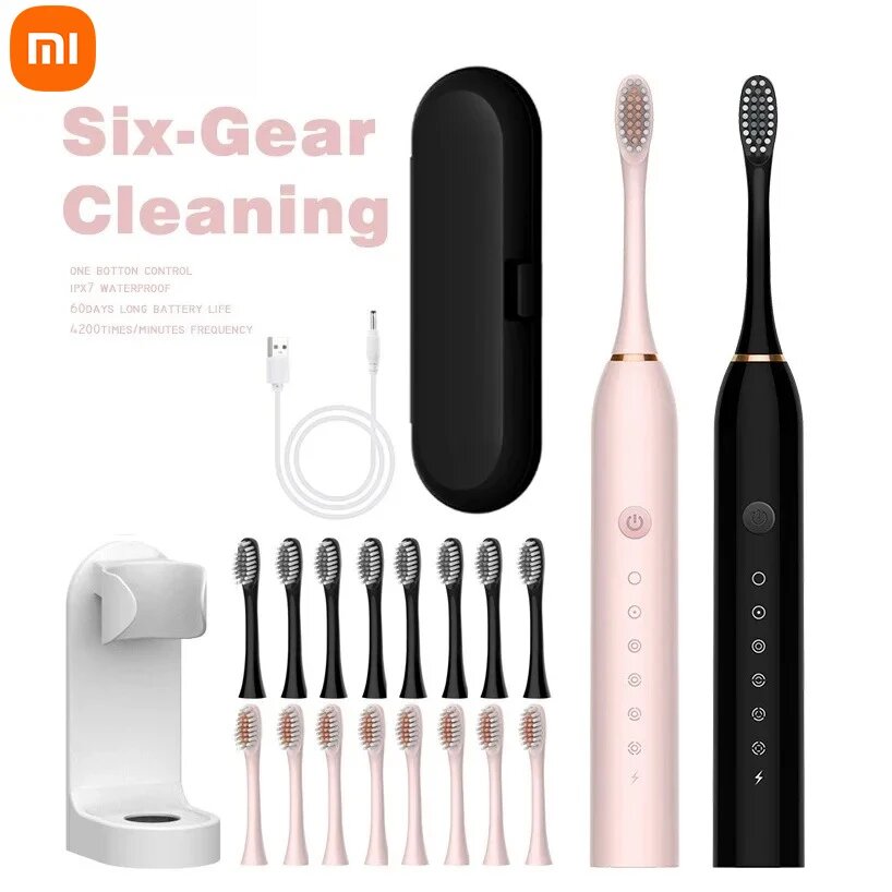 Электрическая зубная щетка Xiaomi с 8 насадками, черная