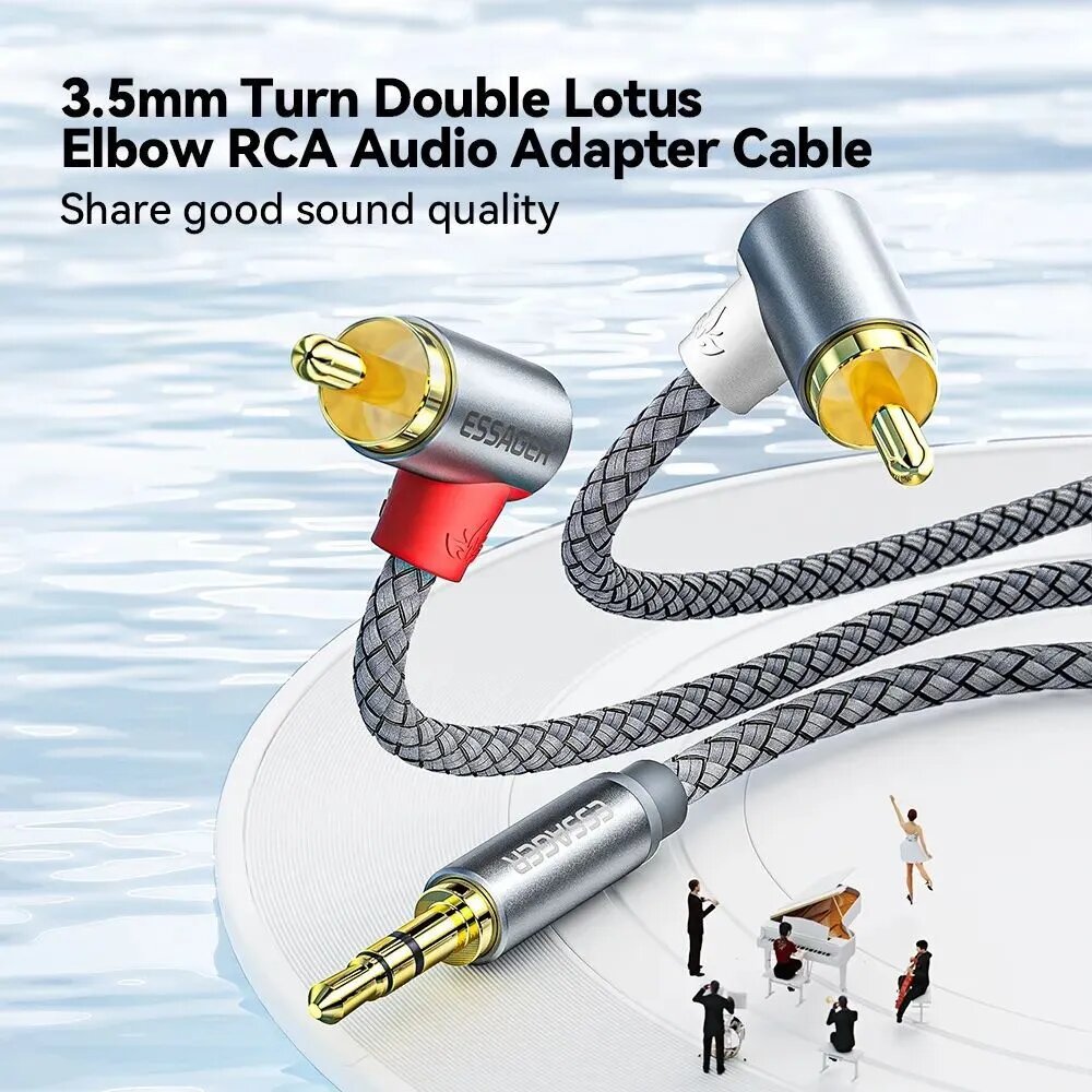 Аудиокабель ESSAGER 3.5 мм/RCA, 2 м, серый, с позолоченными коннекторами