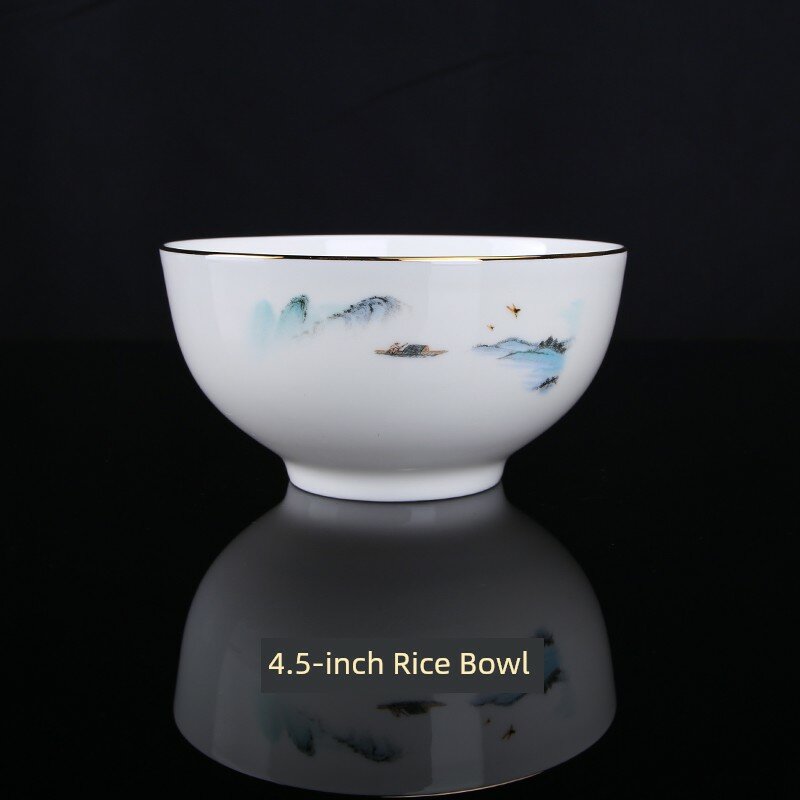 Керамическая посуда в стиле китайской живописи (акварель), тарелки и миски для стейков, западной кухни, завтрака и