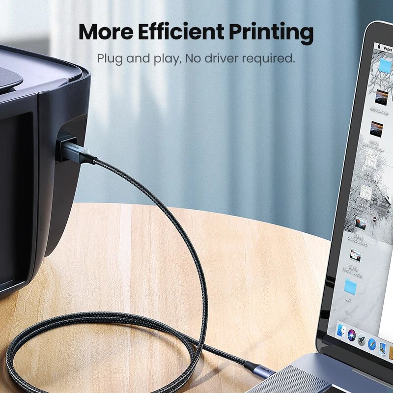 UGREEN USB C - USB Type B 2.0 кабель для принтера 1m — фото 1