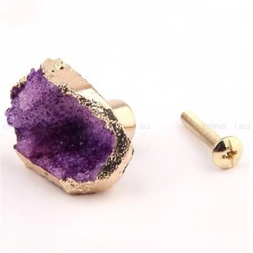 Ручки для шкафов из латуни с камнем rough crystal purple