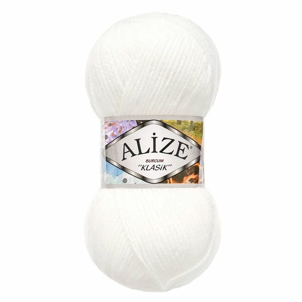 Пряжа ALIZE Burkum klasik, ализе Буркум класик, белый (55), 1 моток, 210 м/100 г, 100% акрил